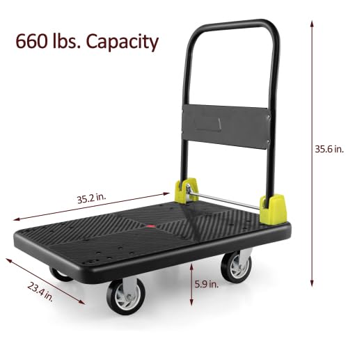 Platform Cart Heavy Duty 660lbs, Dolly Folding Warehouse Platform Truck, Flat Bed Carts with Wheels