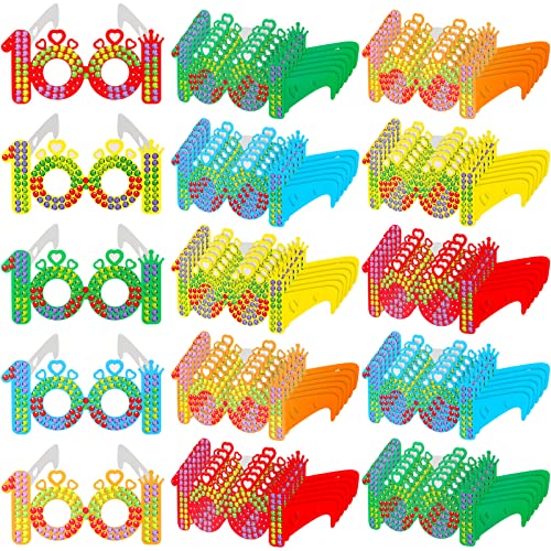 Yexiya 200 Pieces 100 Days of School Paper Glasses Bulk 100th Day Glasses 100th Day Activities Gifts for Kids Boys Girls Colorful Classroom School Celebration Party Decorative Supplies