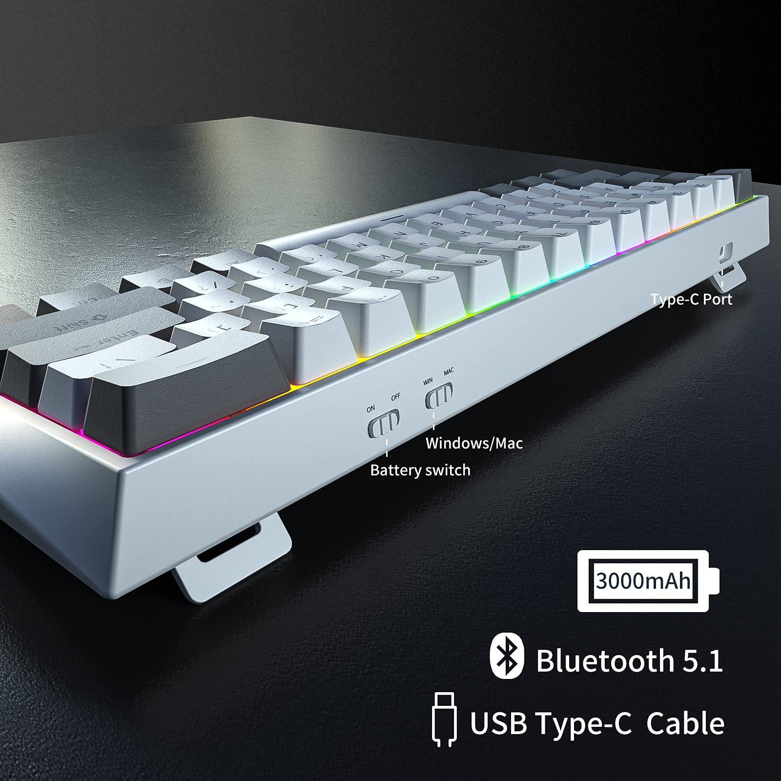 KEMOVE 60% Mechanical Gaming Keyboard with Full Aluminum Frame,Hot Swappable,Double Shot PBT Keycaps,RGB LED Backlit,3000mAh Battery,Programmable Macros-Tactile Gateron Brown Switch