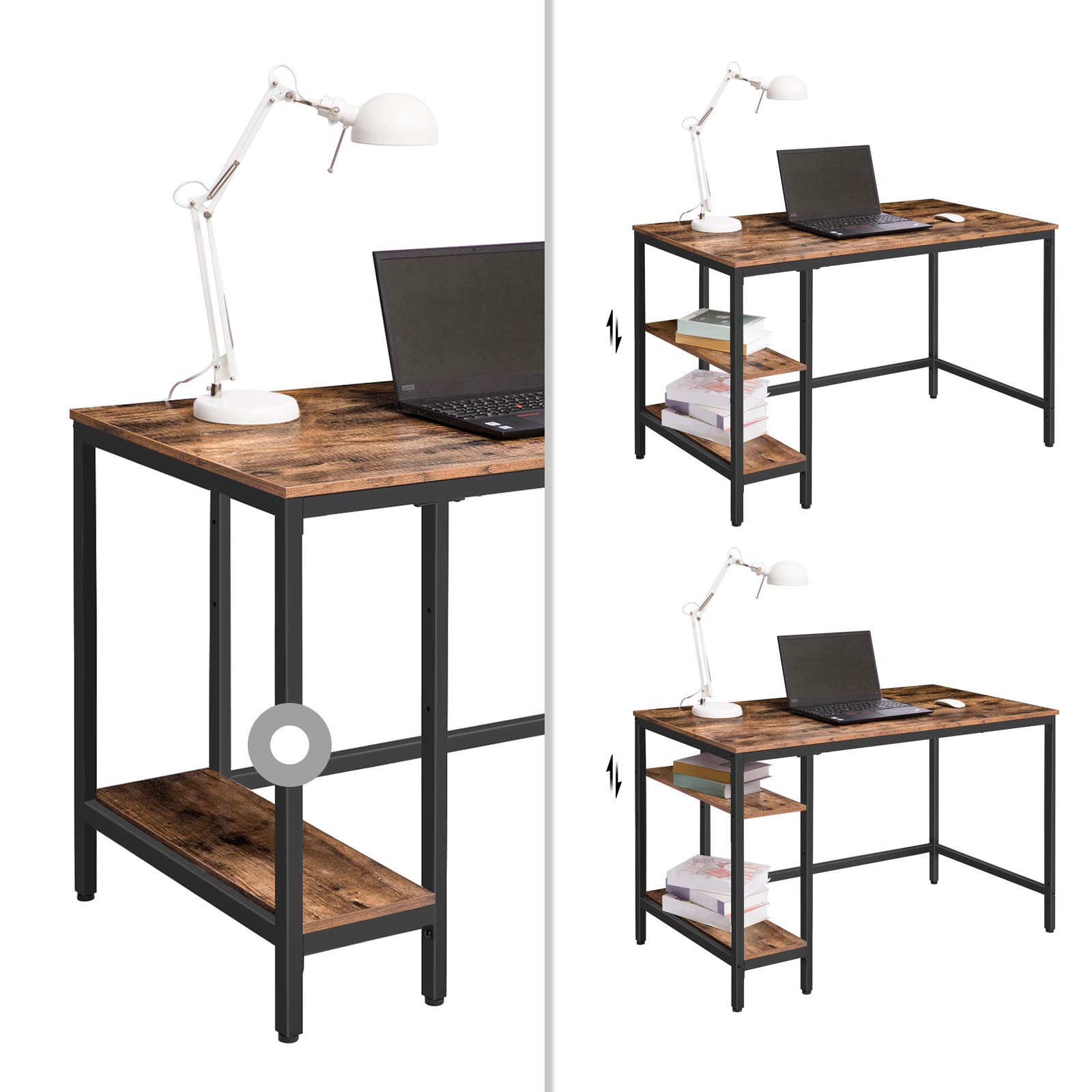 HOOBRO Computer Desk, 55.1 Inch Writing Desk with Adjustable Shelf on Left or Right, Office Study Desk for Laptop, Sturdy Metal Frame, for Home Office, Easy Assembly, Rustic Brown and Black BF60DN01