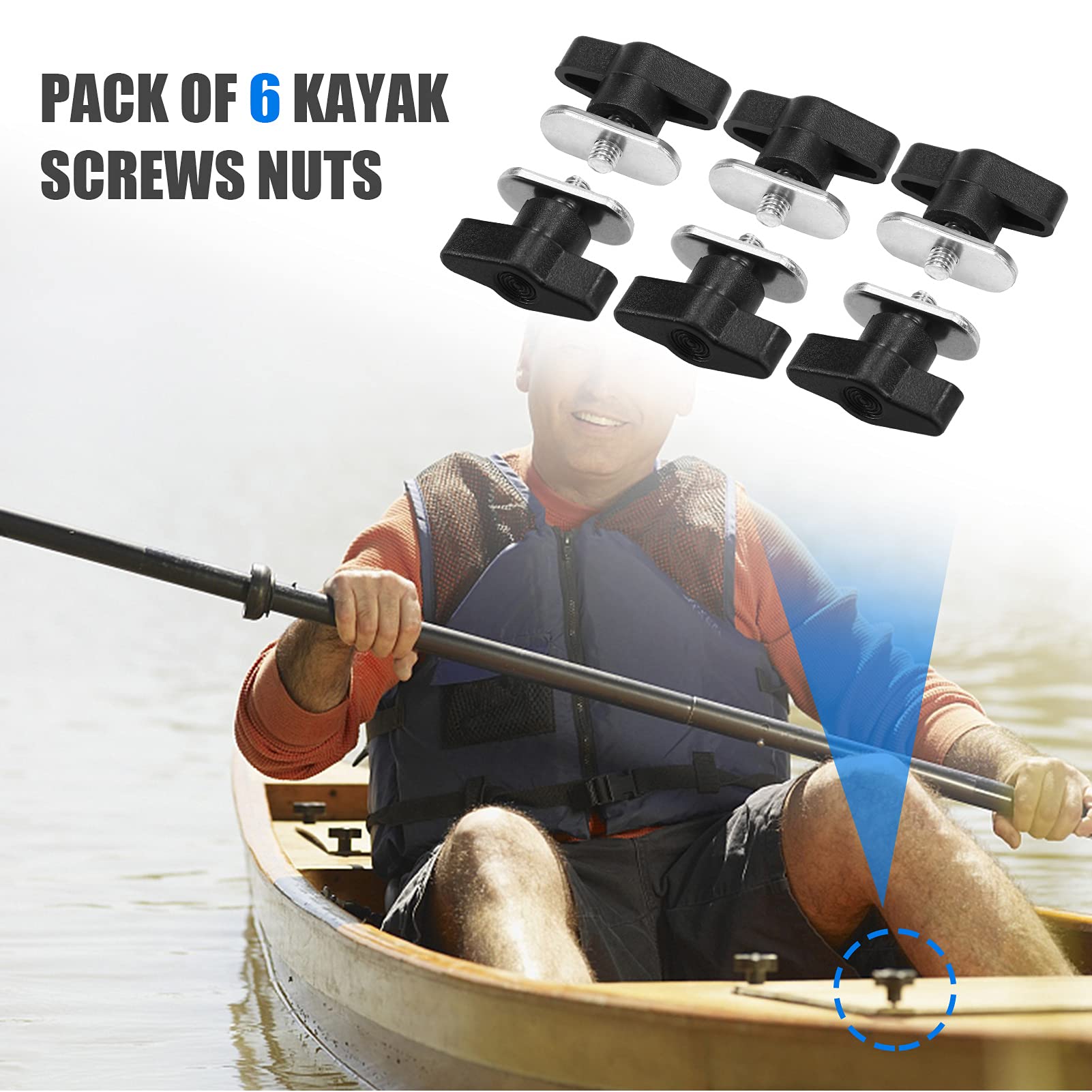 Lixada 6 Sets Kayak Screws Nuts Hardware for Rail Canoe Kayak Track Mounting System Fishing Boat Accessories