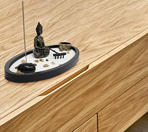 Japanese Zen Garden Kit Home Decor - Buddha Incense Stick Holder Office Desk Accessories - Zen Garden Sand Corner Desk Office Decor - Buddha Statue Table Top - 13.5" x 6.25" x 5"