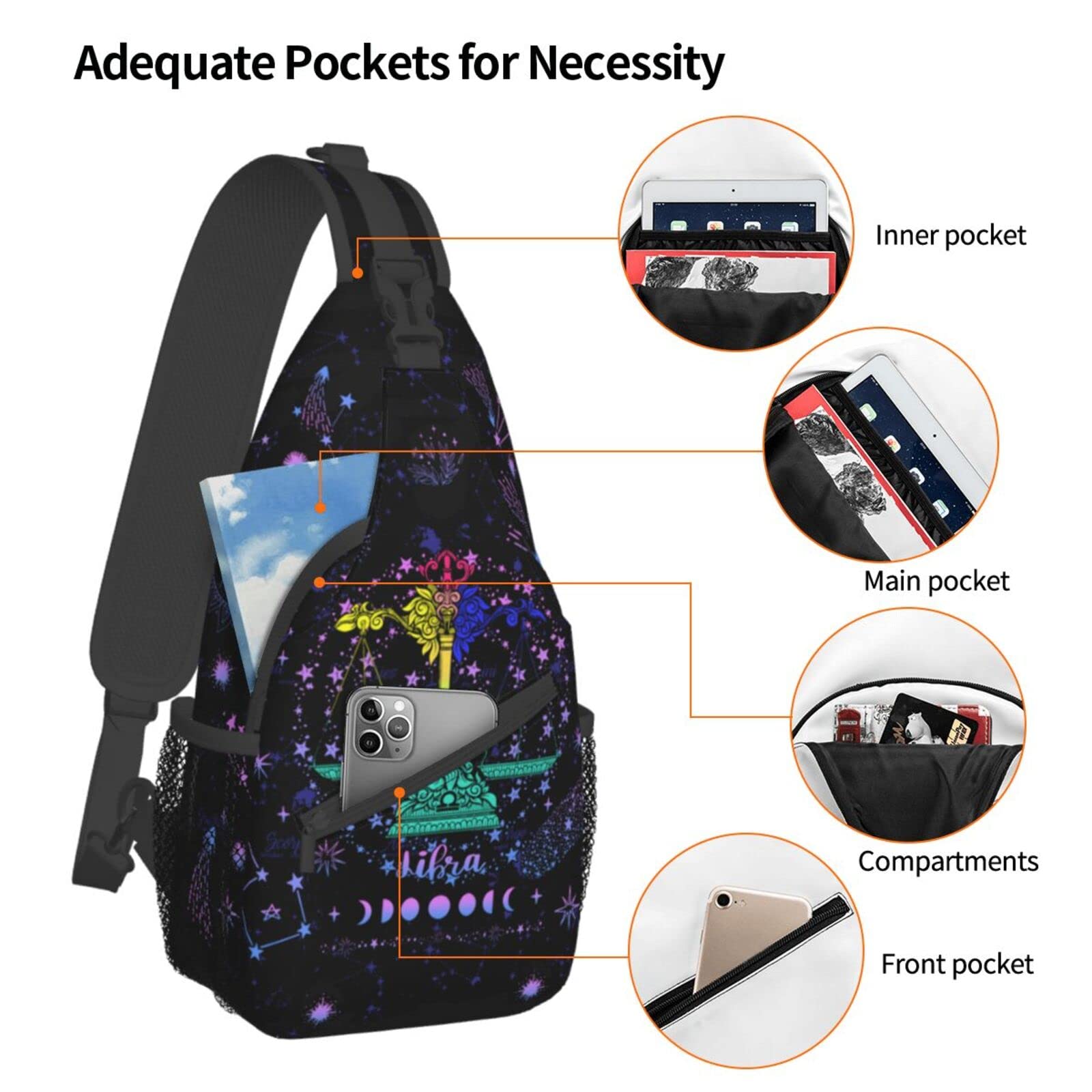Libra Constellation Sling Bag Chest Bag Zodiac Sign Crossbody Bags For Men Women