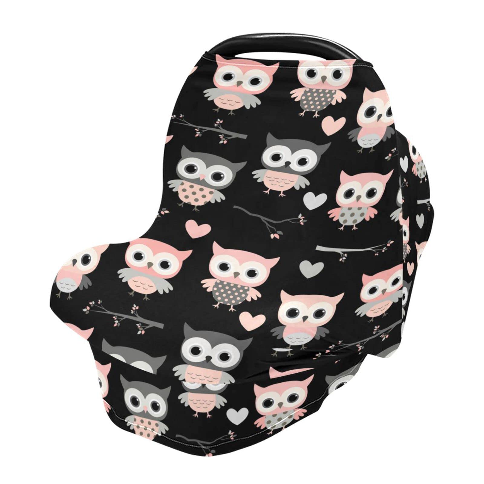 Nursing Cover Breastfeeding Scarf Pink and Grey Owls - for Baby Car Seat Covers, Stroller Cover, Carseat Canopy(228ya4b)