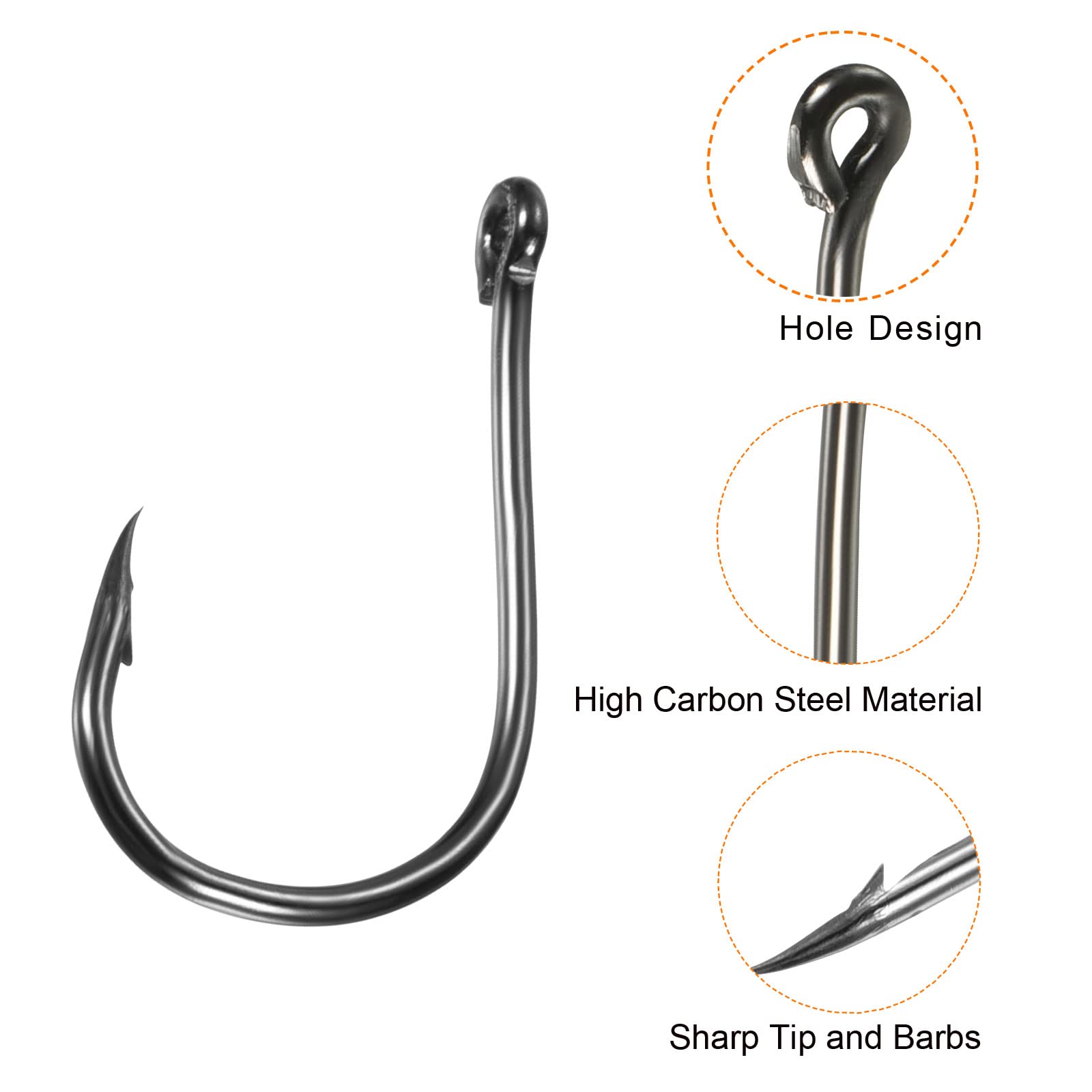 PATIKIL 13# Catfish Hooks, 70 Pack 0.53" Claw Fish Hook Fishing Hook High Carbon Steel J Shaped with Barbs for Freshwater Saltwater, Black