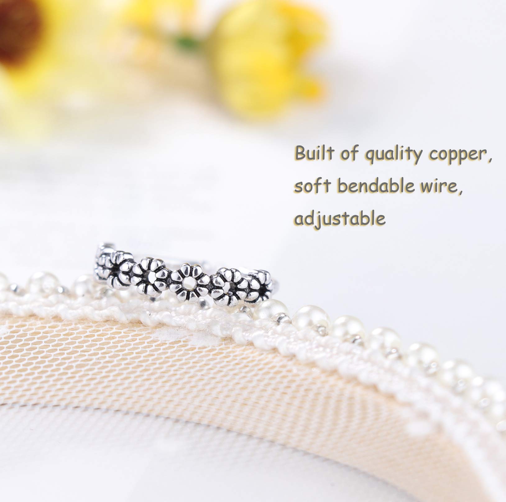 JOERICA 3 Pcs Silver Adjustable Open Rings Women Feather Thumb Stackable Knuckle Ring Sideways Arrow Horizontal Ring