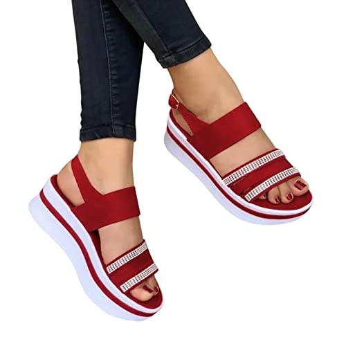 Platform Sandals Women Slip On Breathable Comfy Block Chunky Heeled Platform Sandals Office Wedding Dress Shoes Red