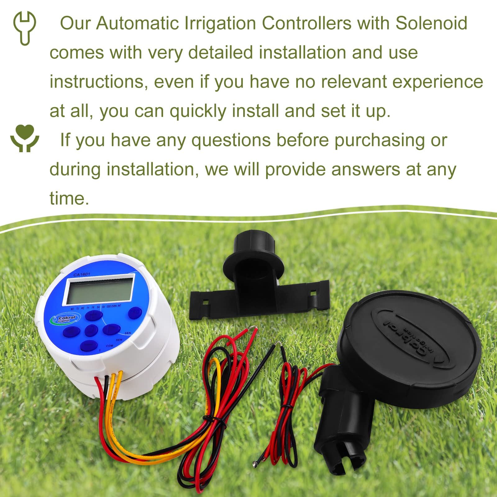 Node-100 Industries Sprinkler Battery Controller with Solenoid, Supports Rain Sensor, Seasonal Adjustment, Automatic/ Manual with Fixed Bracket and Operating Instructions