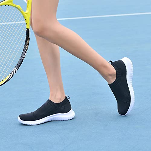 LANCROP Women's Casual Tennis Shoes - Comfortable Knit Gym Walking Slip On Sneakers Wide 11 M US, Label 43 Black