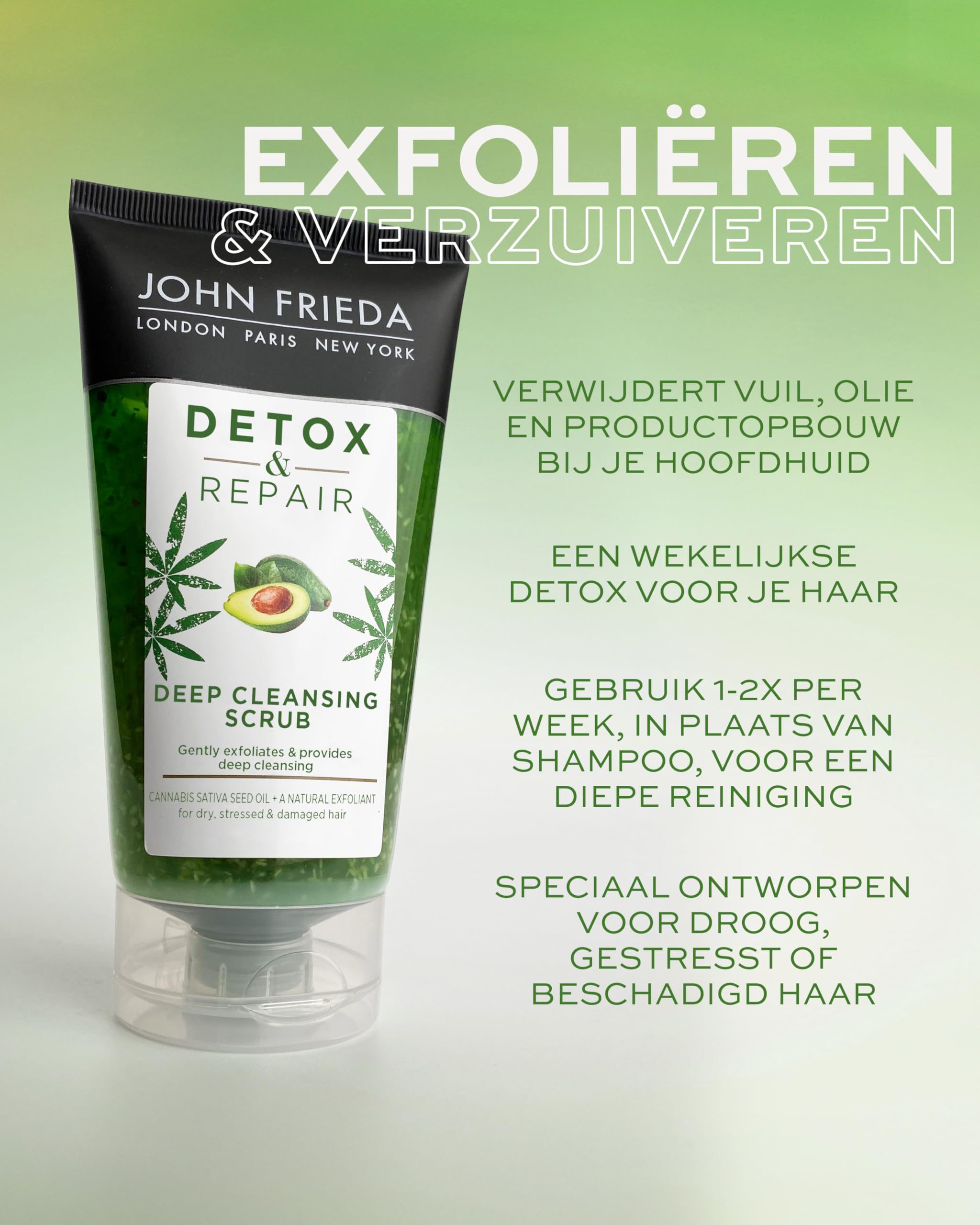 John Frieda Detox & Repair Deep Cleansing Scrub 150 ml, Scalp Scrub for Dry Hair, Deep Cleansing and Exfoliating Scalp Scrub