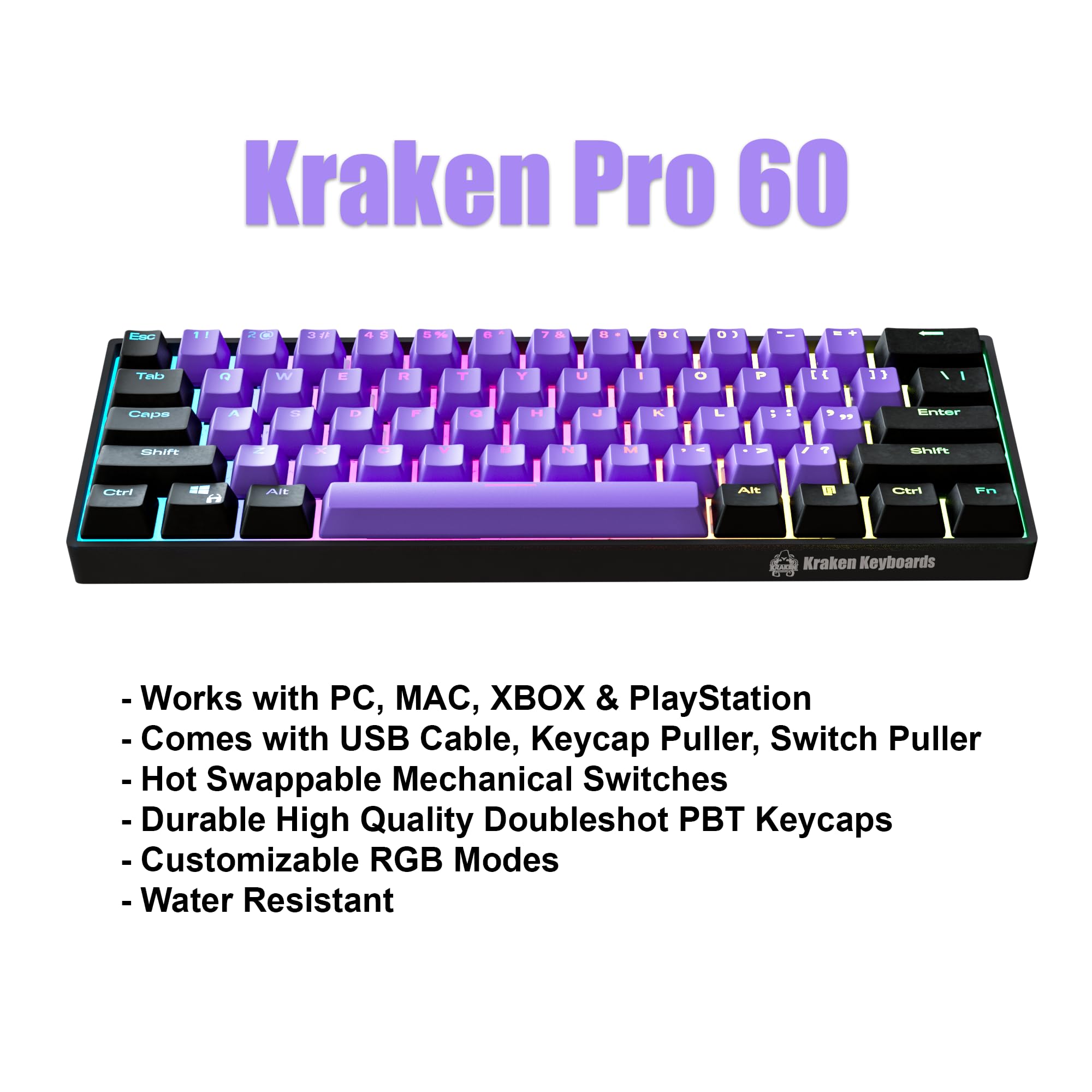Kraken Pro 60 - Yellow Switch Edition 60% Mechanical Keyboard RGB Gaming Keyboard (Yellow Switches)