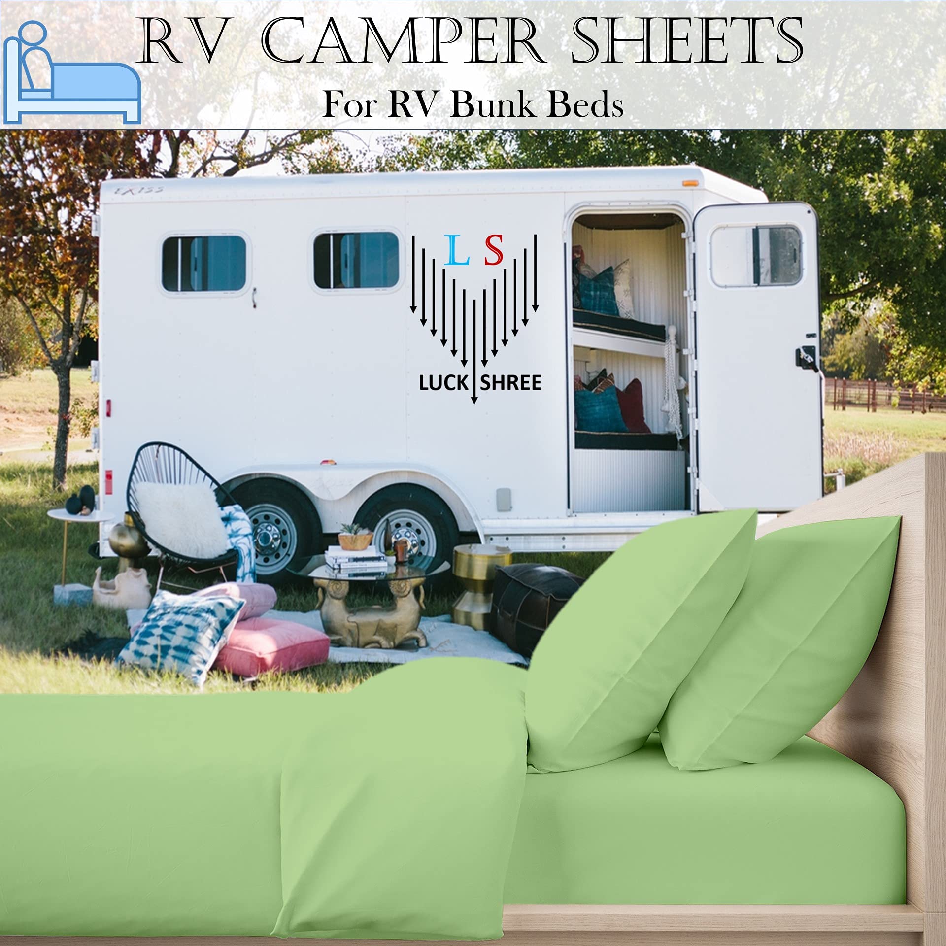 LuckShree RV-Sheets RV Twin 28β X 80β Sheet Set 600-TC Thread Count 100% Egyptian Cotton for RV, Camper, Boat & Motorhomes, Soft Breathable Fits Upto 8" Deep Pockets RV-Mattress - Sage Green Solid