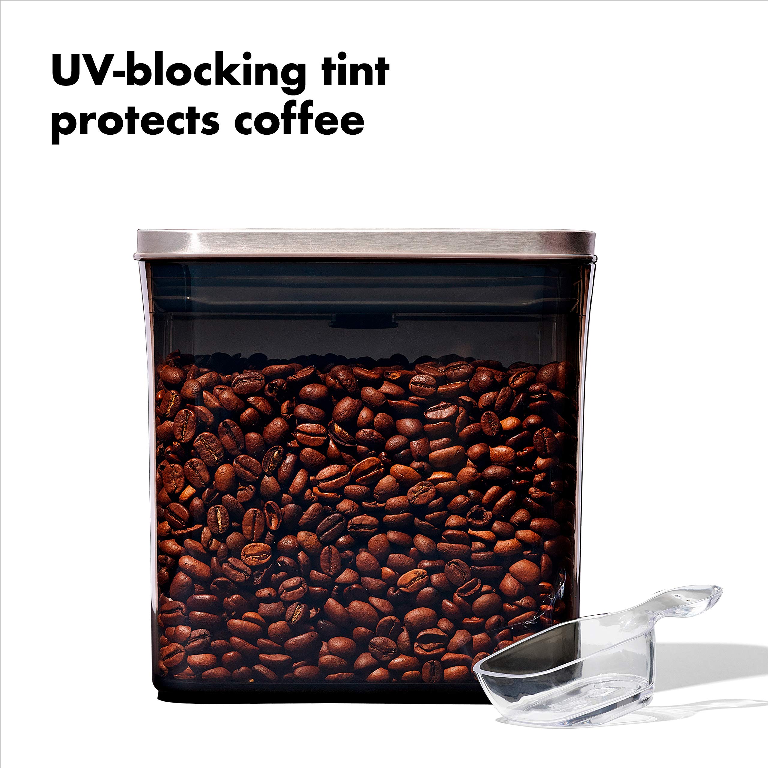 OXO Steel POP Coffee Container with Scoop- 1.7 Qt for Coffee, Tea and More,Grey