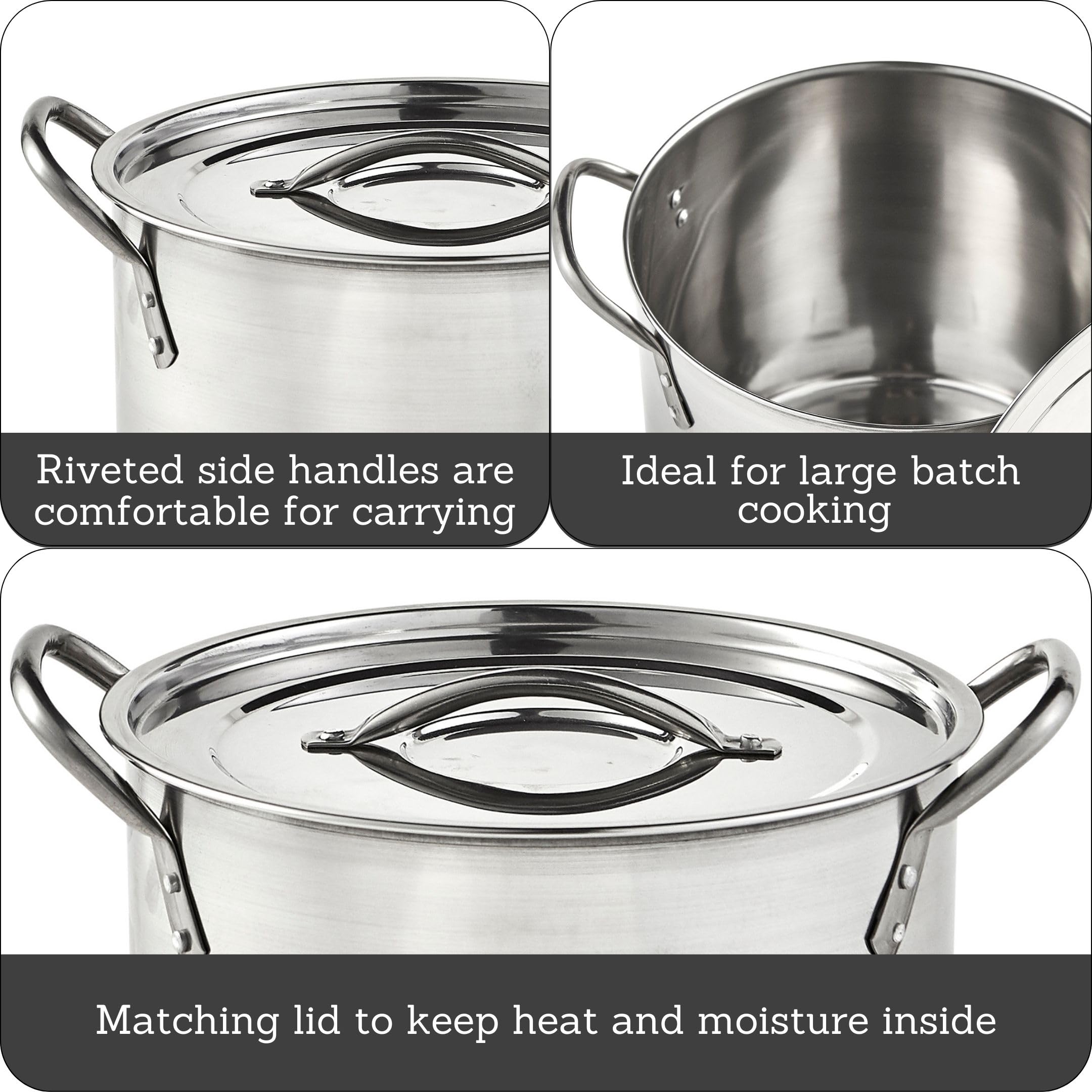 IMUSA USA Stainless Steel Stock Pot with Lid 16-Quart, Silver