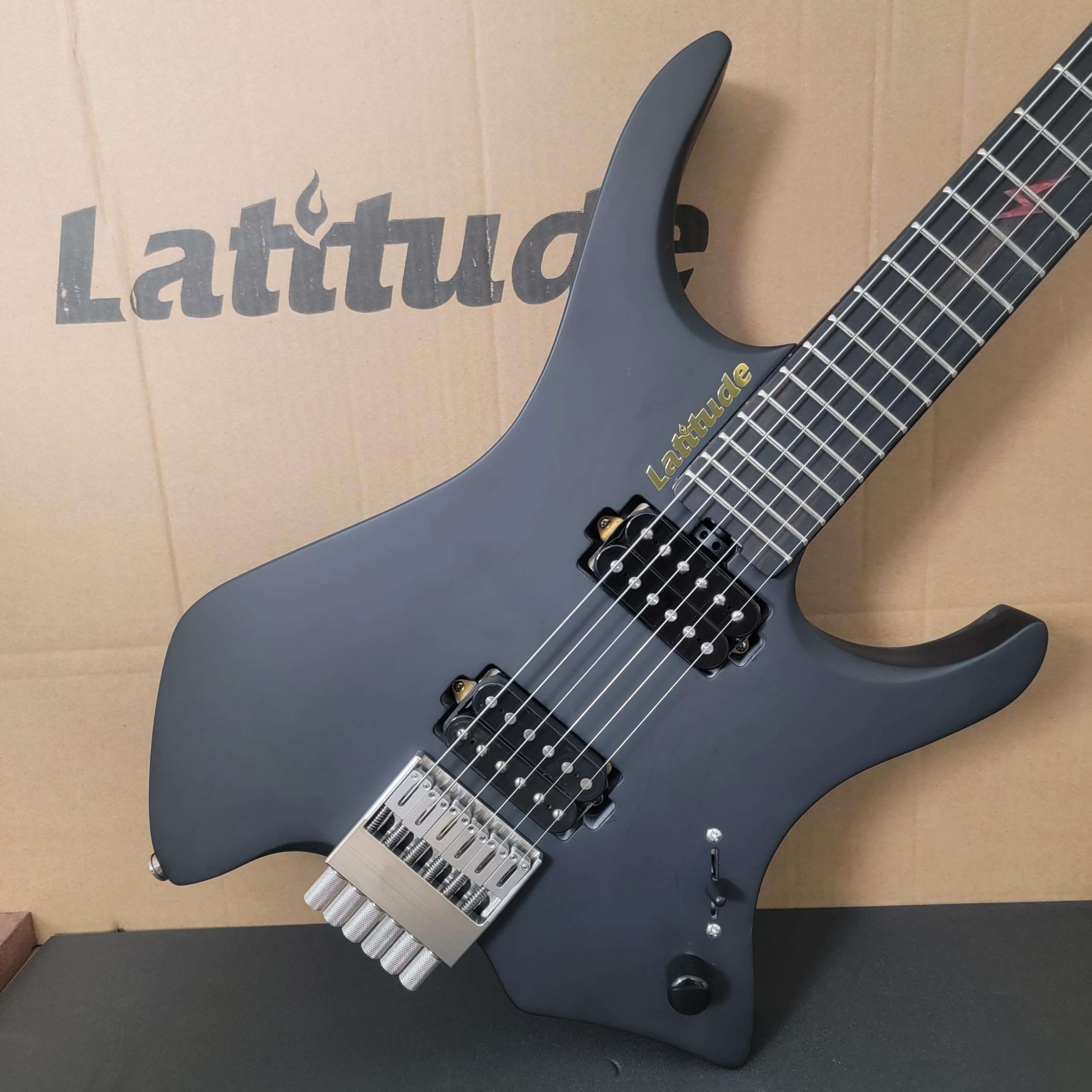 Latitude Cardinal Headless Electric Guitar 6 String Solid Body Travel Guitar with Gig Bag, Roasted ASH Body with H-H Pickups Guitar, Right, Transparent Finish Natural