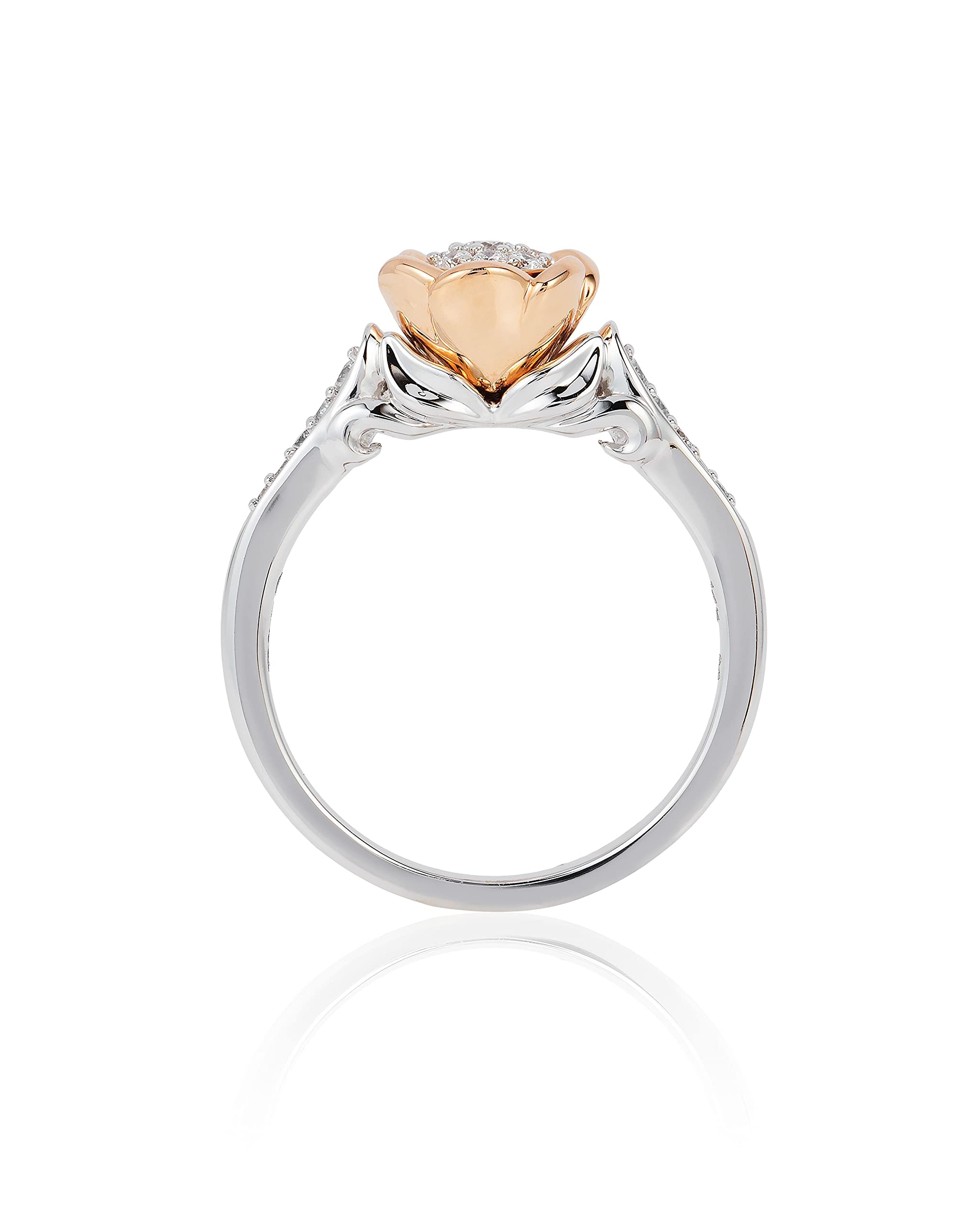 Jewelili Enchanted Disney Fine Jewelry 14K White Gold and Rose Gold 1/4 Cttw Belle Rose Engagement Ring, Size 8
