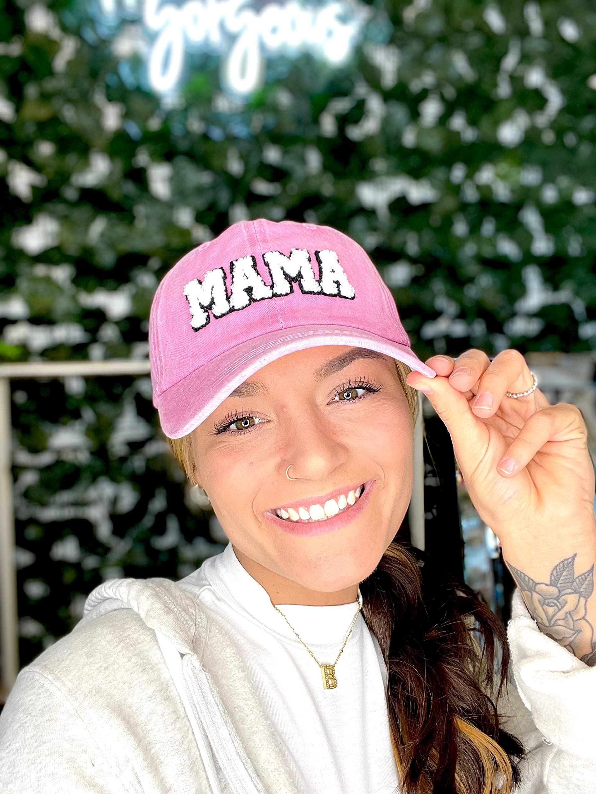 Mama Hat Women's Baseball Cap Adjustable Distressed Vintage Dad Hat Chenille Embroidered Patch Hat