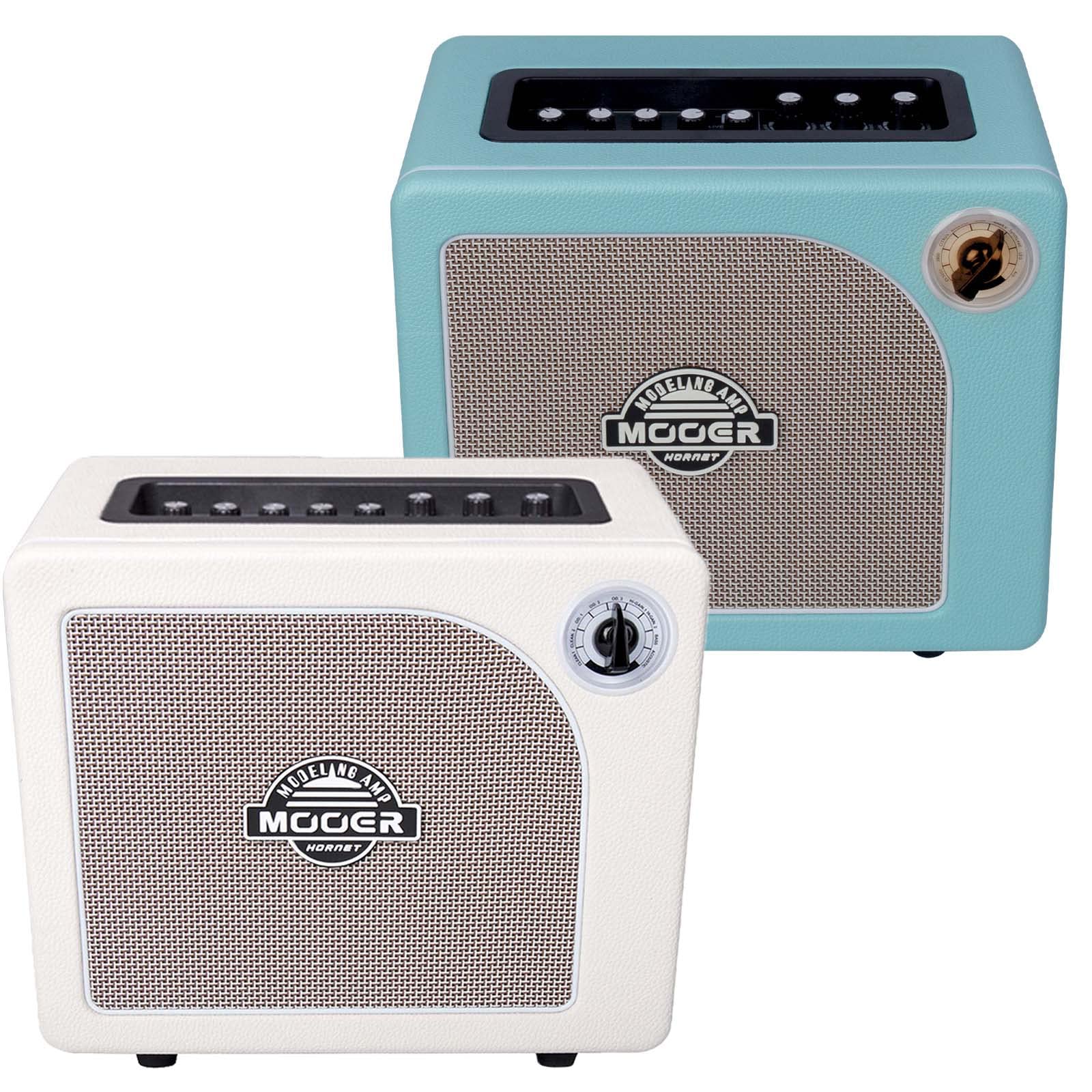 MOOER Guitar Amplifier Combo 15W, Practice Electric Guitar Amp with 9 Digital Amp Models for Electric Guitar and Bass - Hornet White and Blue