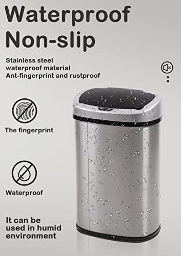 YIQIEDEY Automatic Trash Can Touchless Stainless Steel Trash Can 13 Gallons Large Size Mute Kitchen Trash Can with Odor Control System Suitable for Kitchen, Bathroom, Room, Office (Silver)