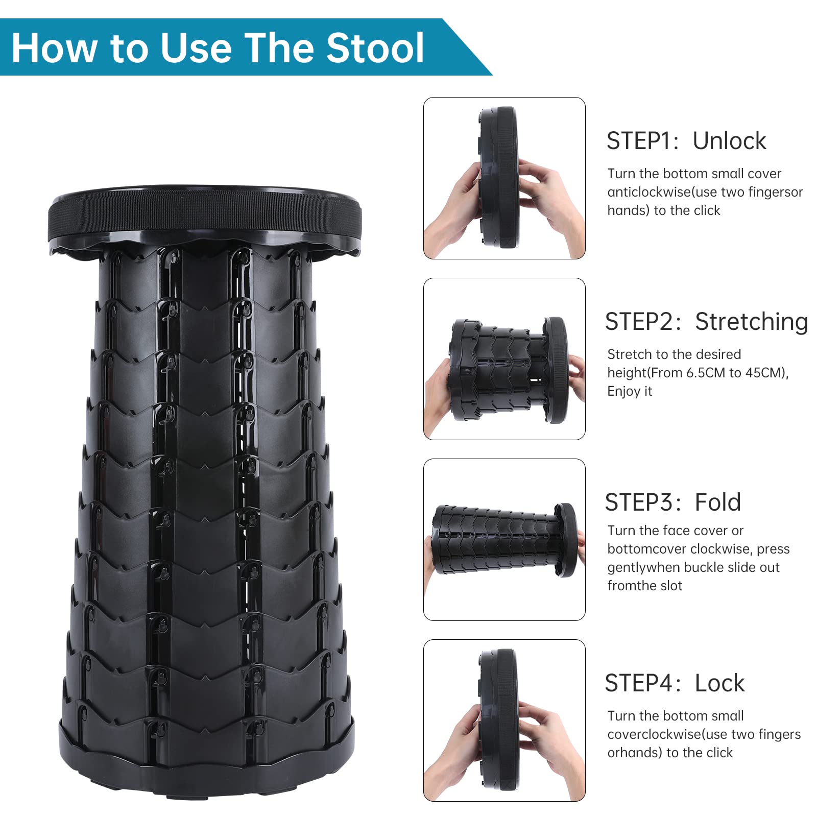 MOPZTPT Upgraded New Portable Stool,Adjustable Stool,Folding Stool,Collapsible Stool,Camping stools for Adults,Foldable Stool,suitableFor Indoor and outdoorActivities,Lightweight and Durable