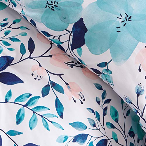 Intelligent Design Delle Comforter Set Full/Queen Size - Blue , Floral Stripes – 5 Piece Bed Sets – Ultra Soft Microfiber Teen Bedding For Girls Bedroom