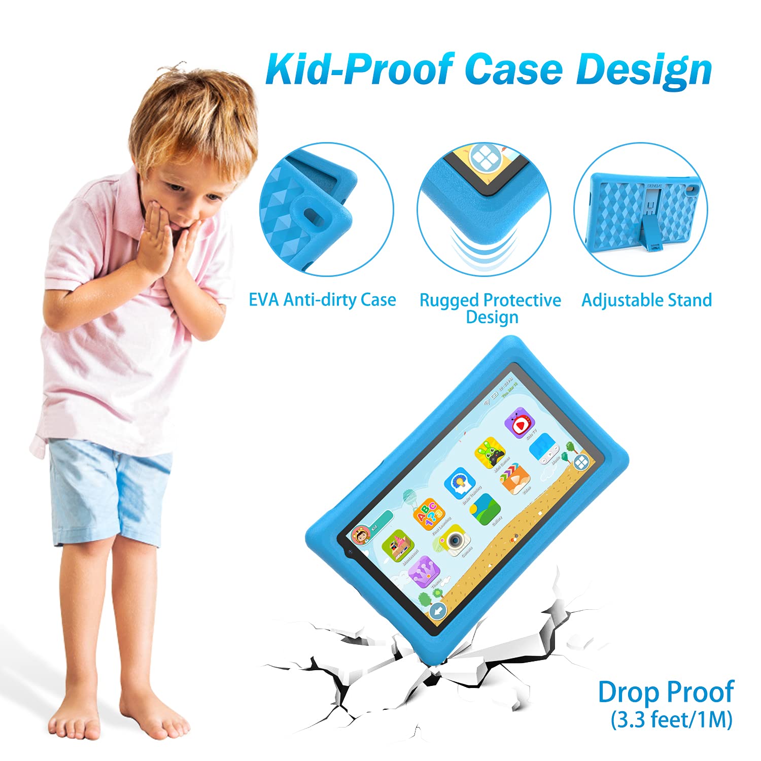 Kids Tablets, 7 inch Tablet for Kids Toddlers, Android Kids Tablet Children Tablet 2GB+32GB with Parental Control, Bluetooth, WiFi, Dual Camera, Google Play Store Pre Installed (Blue)