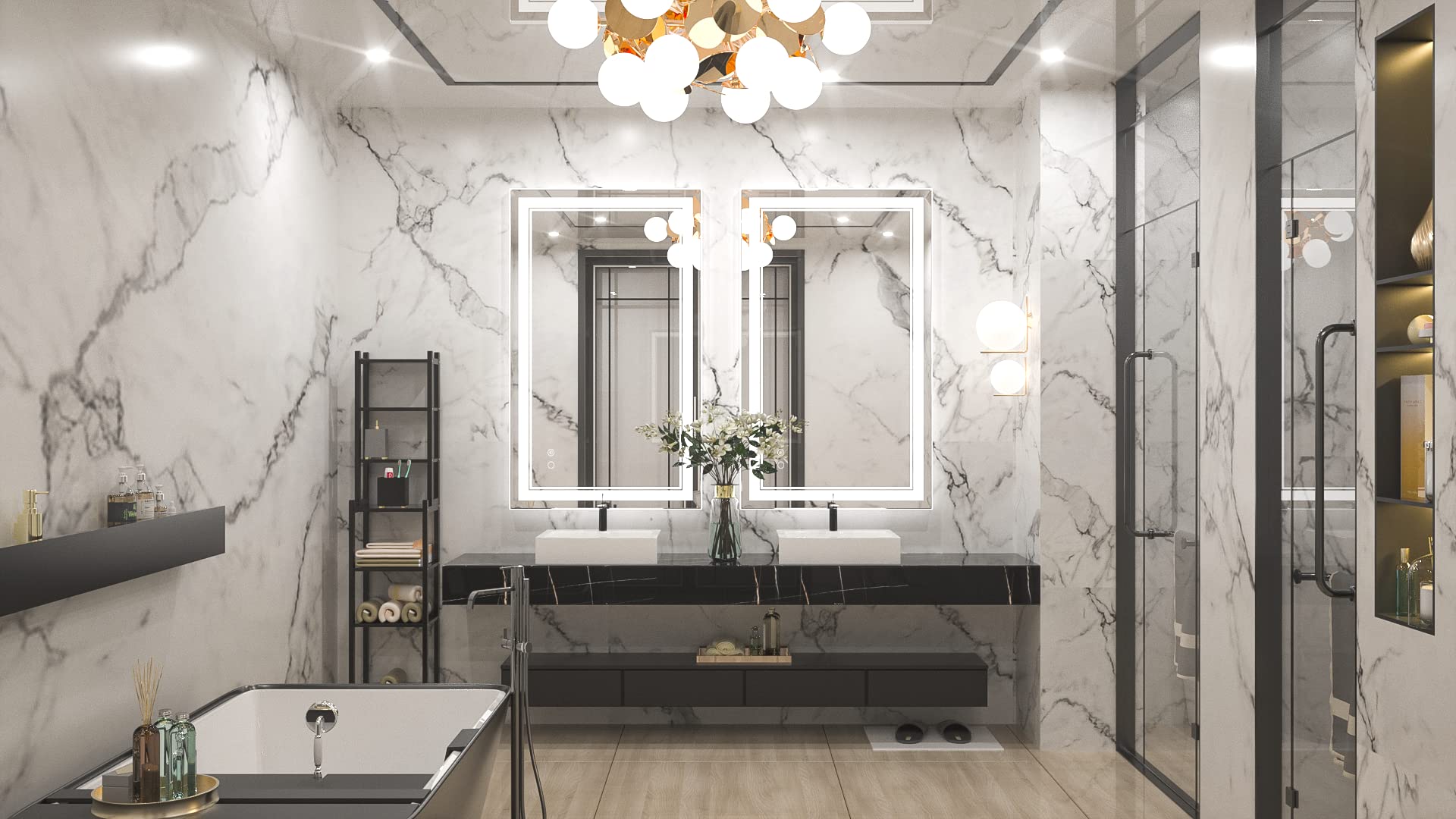 Keonjinn LED Bathroom Mirror with Lights, 40 x 24 Inch Front Lighted Vanity Mirror, Wall Mounted Anti-Fog Memory Brightness Dimmable Makeup IP54, Shatterproof (Horizontal/Vertical)