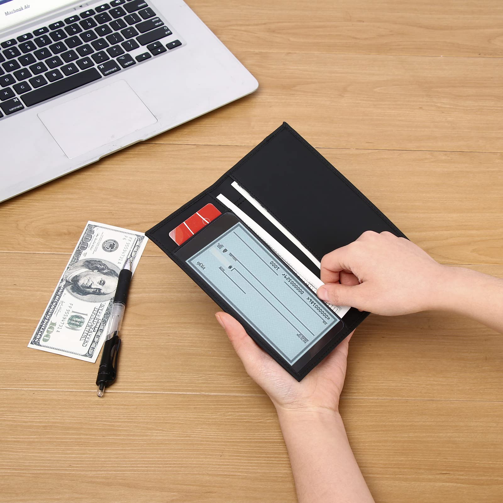 LLi Cufite Fun Print Checkbook Cover for Top Stub & Side Tear Checks, Duplicate Checks, Registers, with Pvc Flap, Card Slot, Strap Closure, RFID Blocking (TPU Black)