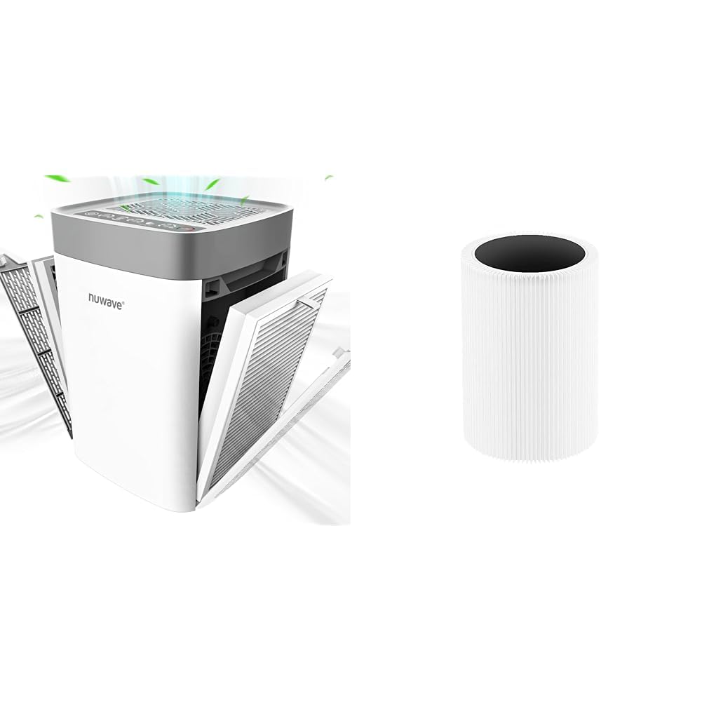 Nuwave Portable Air Purifier for Home Bedroom Up to 1361 SqFt & OxyPure 1-Pack Genuine Replacement HEPA/Carbon Combo Filter, Removes Allergens, Pollutants & Odors