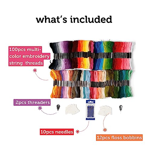 Incraftables Embroidery Thread for Bracelets 100pcs. Embroidery Floss for Friendship Bracelets String Making. Embroidery Floss Kit w/Needles, Threaders & Yarn Tools. Best Cross Stitch Rainbow Skeins