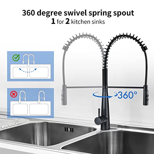 OYMOV RV Kitchen Faucet w/Pull Down Sprayer - Single Handle High Arc Spring Kitchen Sink Faucet for 1 or 3 Hole, RVs, Fifth Wheels, Motor Homes, Travel Trailers, Campers, Boats, Matte Black