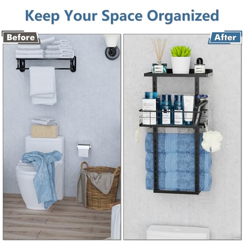 Johamoo Towel Racks for Bathroom, Bath Towel Holder with Shelf, Metal Wall Mounted Towel Storage for Small Bathroom