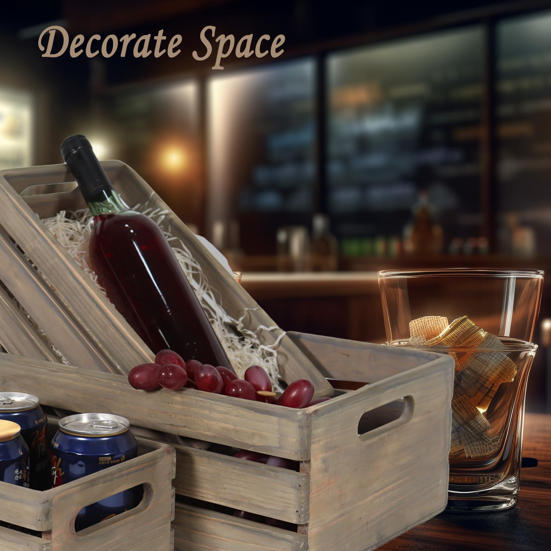 LEKUAIJIA Set of 3 Wooden Storage Crate,Wooden Crate with Cutout Handles,Rustic Nesting Box Basket Bins,Laundry Crates,Fruits & Vegetables Boxes