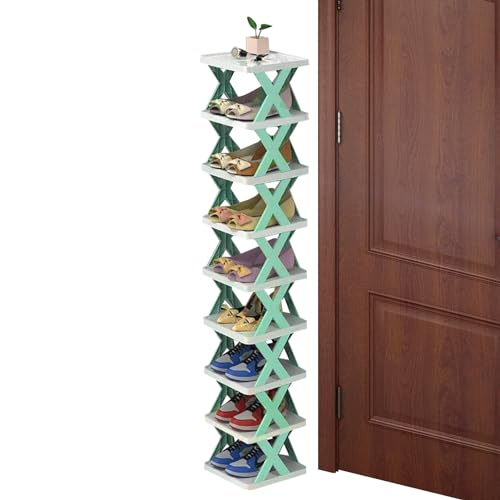 Joyivike 9 Tier Folding Shoe Rack, Green, Plastic, Compact, Space Saving, Adjustable, Stackable, Foldable, Easy to Install, Can Store Shoes, Books, Magazines, Toys