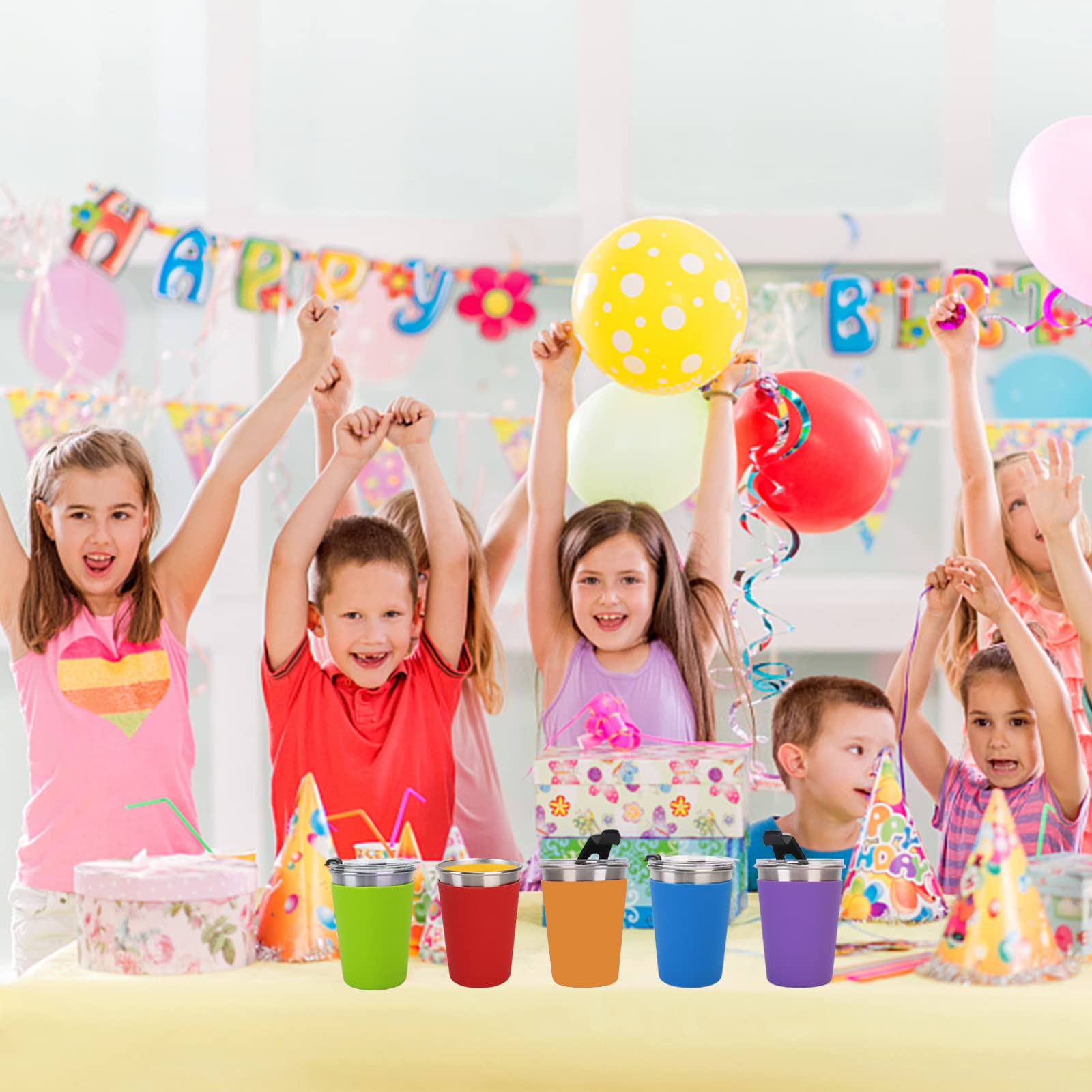 Magonanly 12oz Kids Cups with Lids ,5 Pack Toddler Sippy Cups with Sleeves, BPA Free Stackable&Unbreakable Children Smoothie Drinking Cups for Kids and Adult