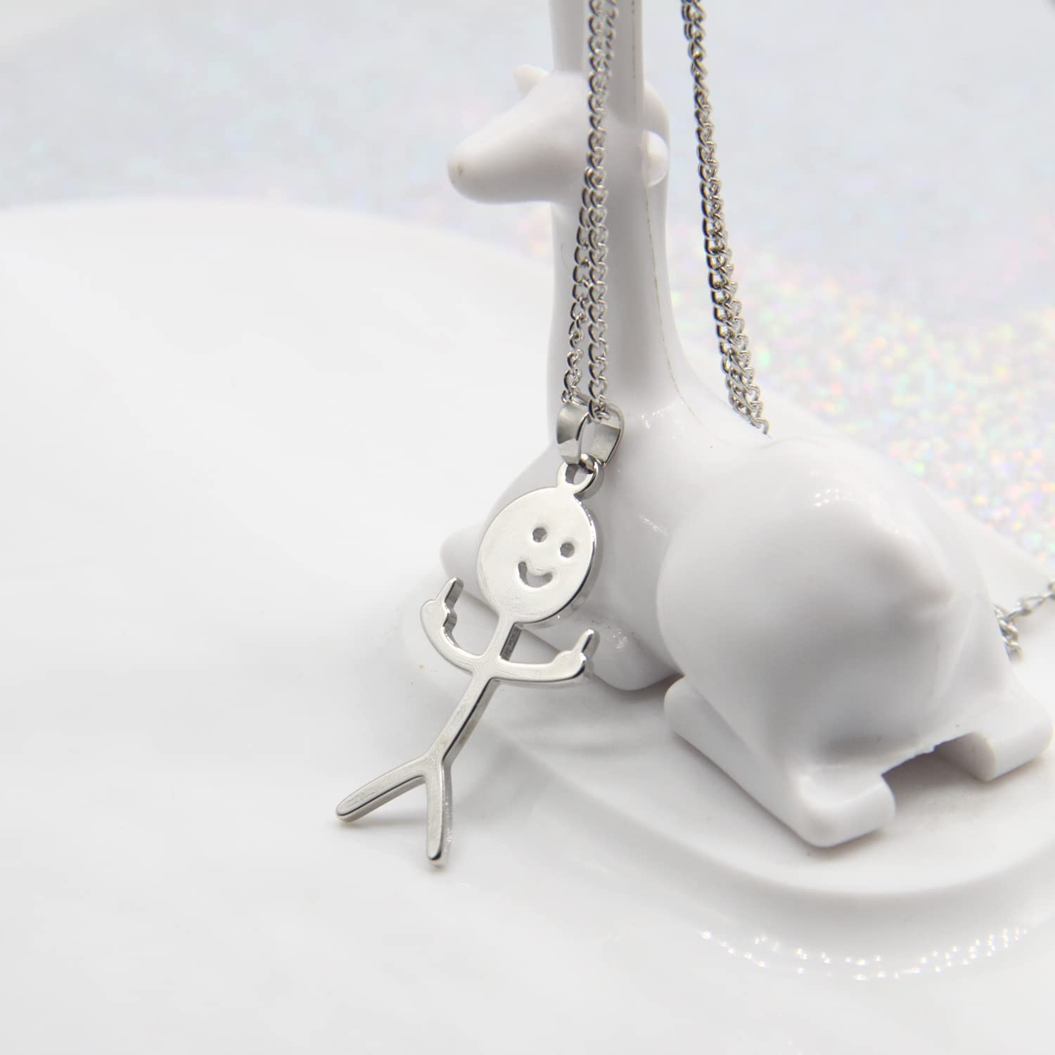 LIU JUN Funny Doodle Necklace Personalized Finger Statement Best Friend Pendant Unique Friendship Gift for Women Men Cool Handmade Silver Necklaces Jewelry (2pcs silver)