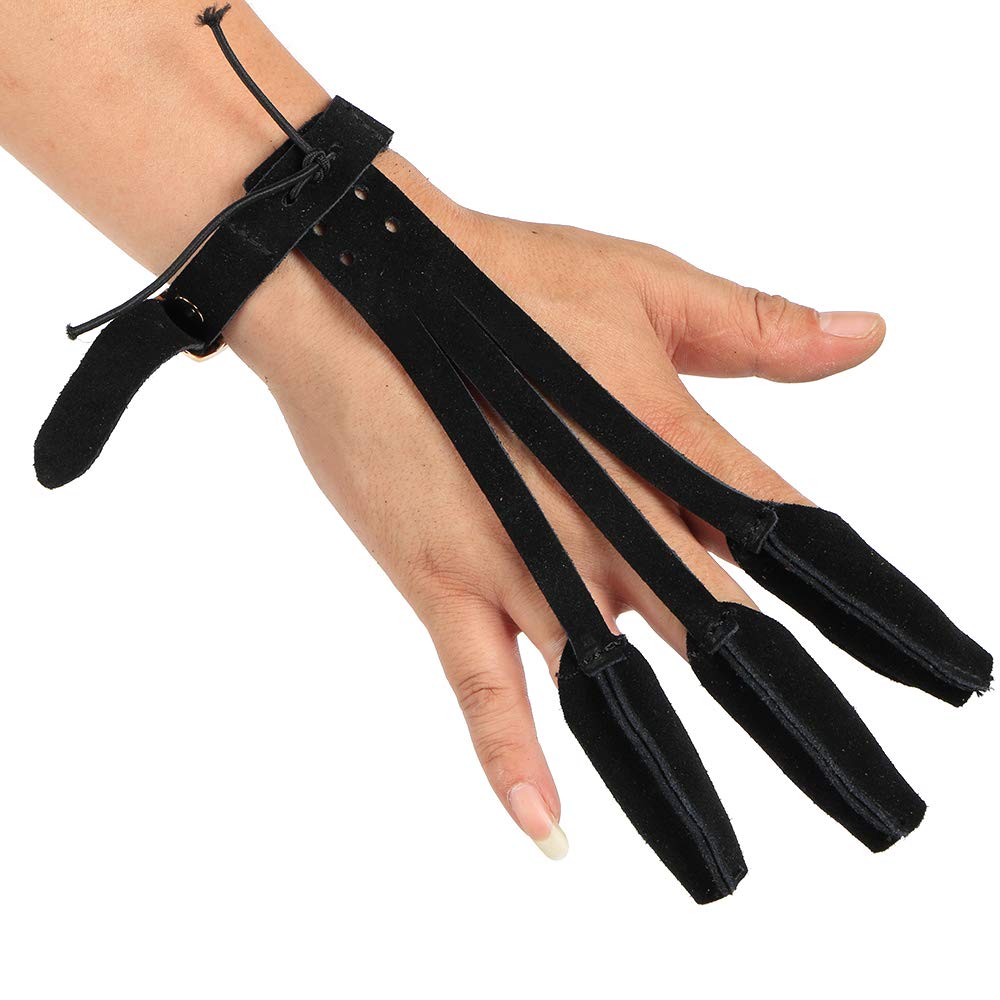 IRQ Archery Finger Tab 3 Finger Gloves Hunting Hand Protector for Bow and Arrow Black