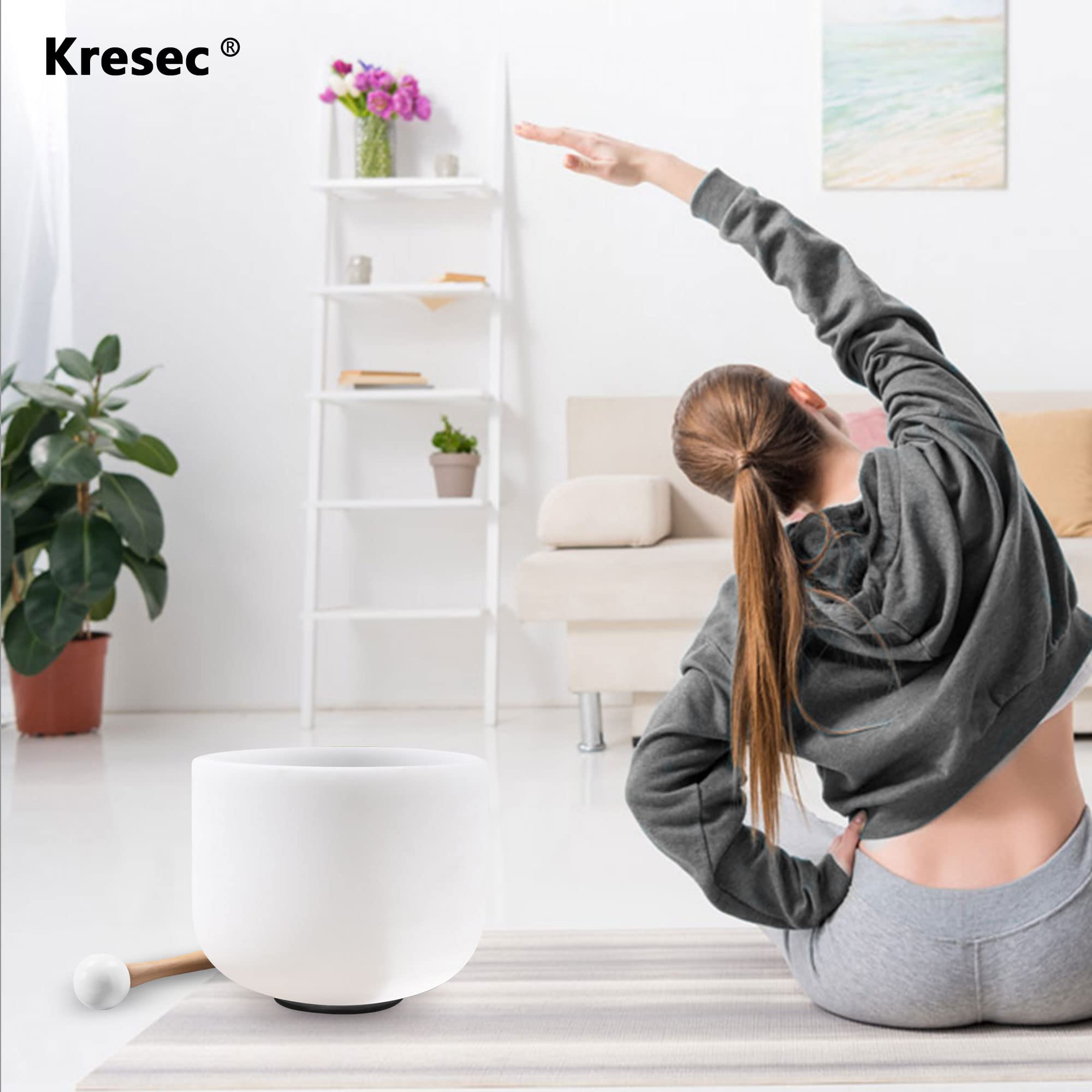 Kresec 12 Inch Crystal Singing Bowl D Note Sacral Chakra with O-ring and Mallet for Meditation, Yoga, Spiritual and Body Healing and Energy Cleansing