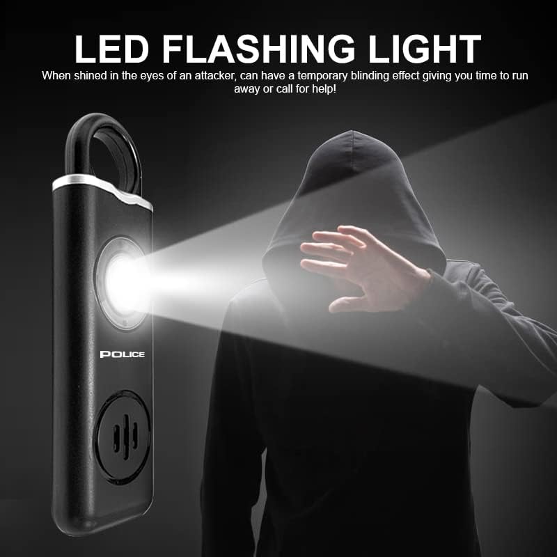 Police Personal Alarm Keychain for Women – 130dB Siren Alarm, LED Flashlight with Strobe Light Rechargeable Safety Alarm- Black