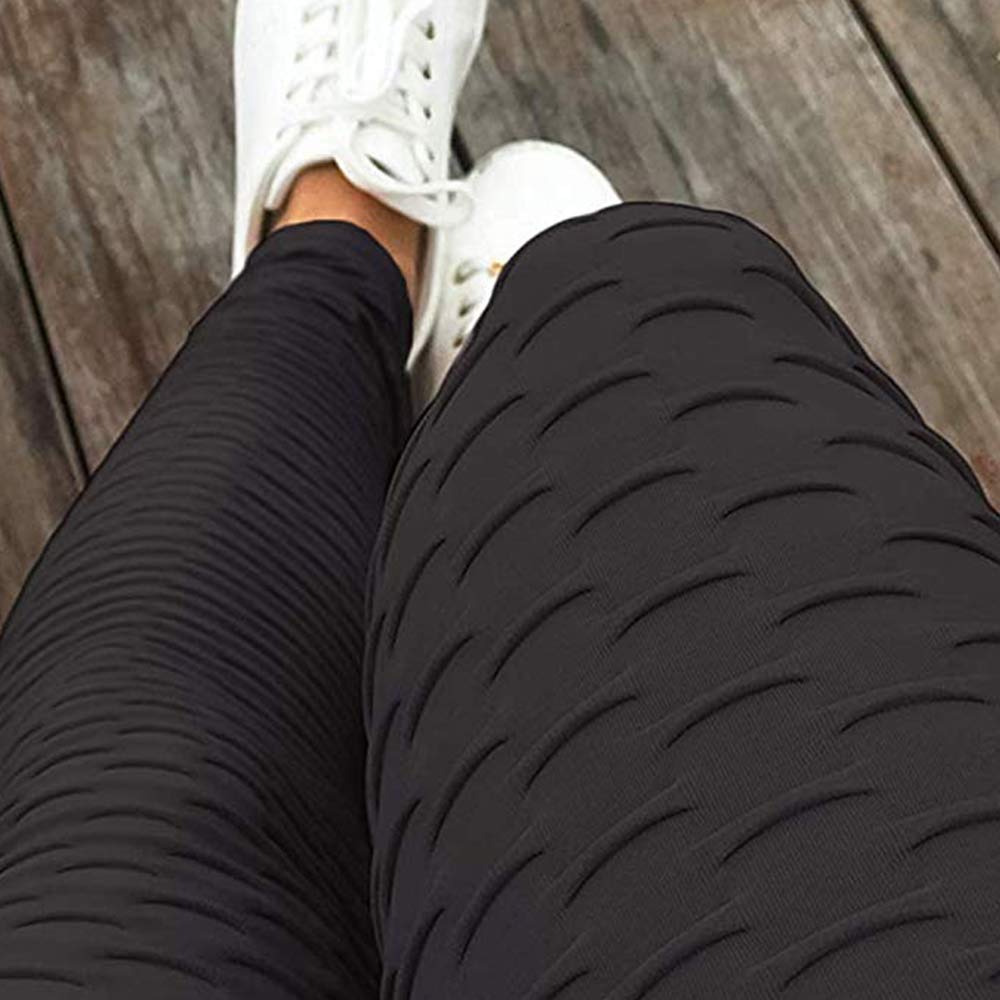 Jenbou Women's High Waist Yoga Pants Butt Lifting Ruched Stretchy Leggings Tummy Control Workout Sport Tights Black