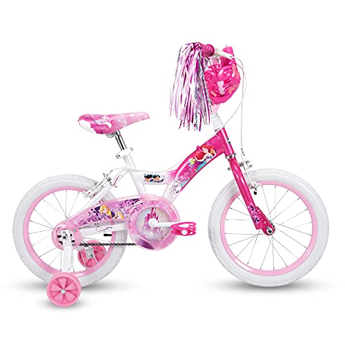 Huffy Disney Princess Kid Bike, Quick Connect Assembly, 12 & 16 inch, Pink w/ Training Wheels, Streamers