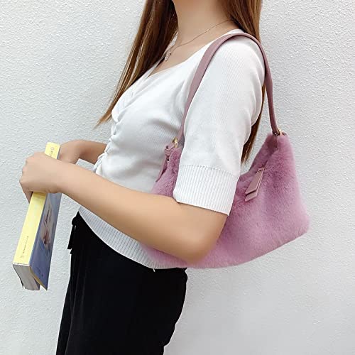 N/A Plush Women Shoulder Bag Winter Mini Bags All-match Handbag Fluffy Solid Female Bag (Color : Pink, Size : One Size)