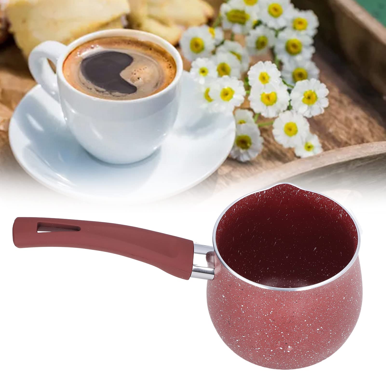 Lightweight Nonstick Milk Pan, Mini Milk Coffee Pot Nonstick Sauce Pan for Coffee Butter Chocolate 10cm Tea SetsTeapots and Coffee Servers(Red)