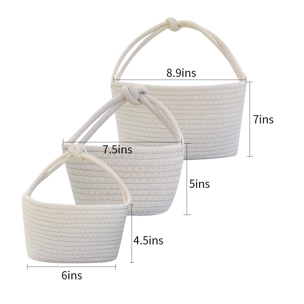 ICEBLUE HD Set of 3 Cotton Rope Baskets Handle Storage Baskets Wall Hanging Woven Baskets Bathroom Hanging Baskets Wall Woven Baskets 3 Size-Beige