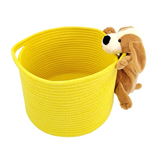 Letatitube COTTON ROPE STORAGE BASKET WITH MINI BAG YELLOW TOY BASKET ROOM ORGANIZER (DOG)