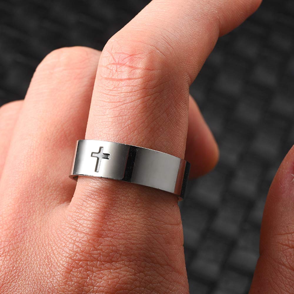 Jude Jewelers 8mm Stainless Steel Classical Simple Plain Christian Cross Religious Wedding Band Ring (Silver, 9)