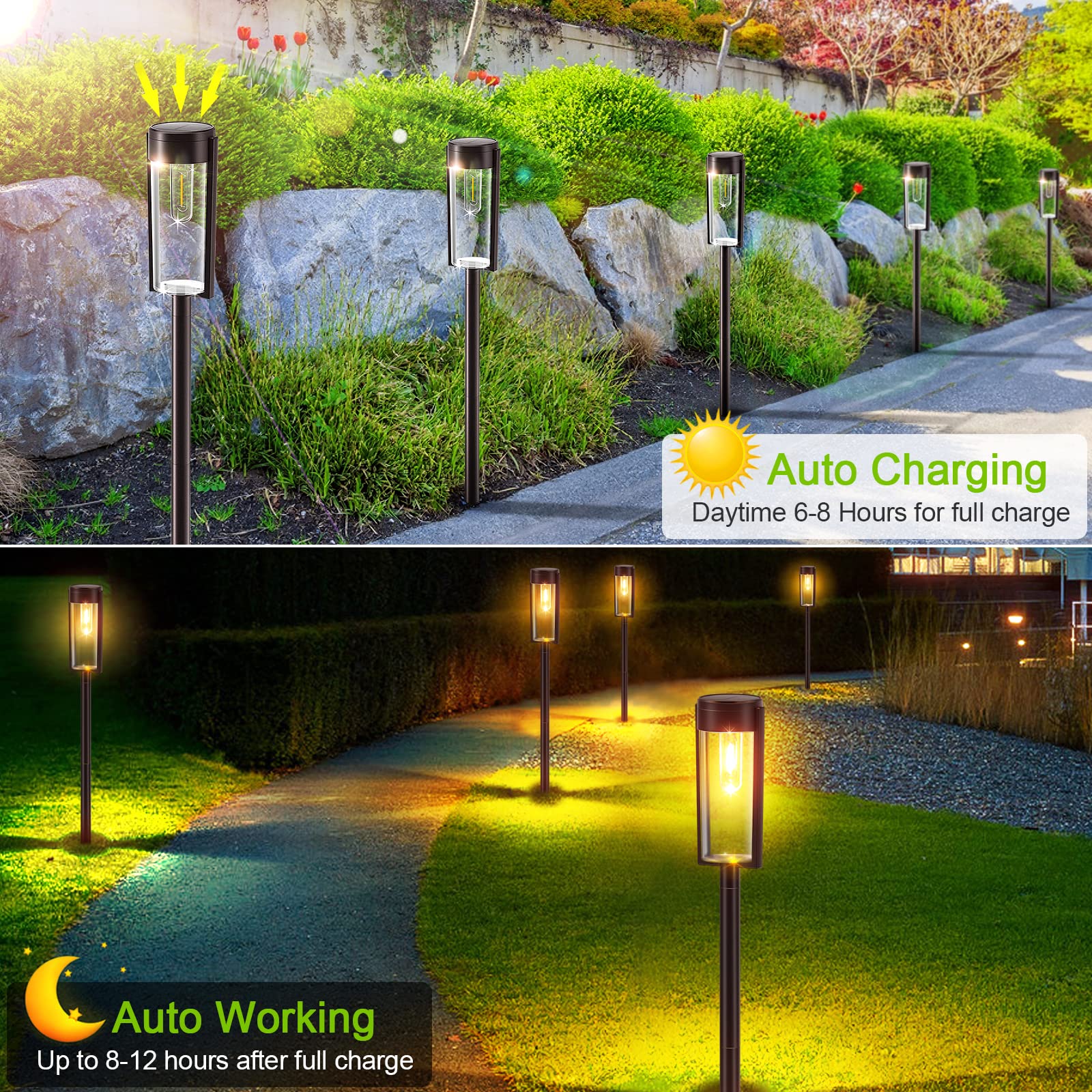 LETMY Solar Pathway Lights Outdoor, Upgraded 8 Pack Solar Lights for Outside, IP65 Waterproof Auto On/Off Solar Landscape Path Lights Outdoor Solar Lights for Yard Garden Lawn Walkway