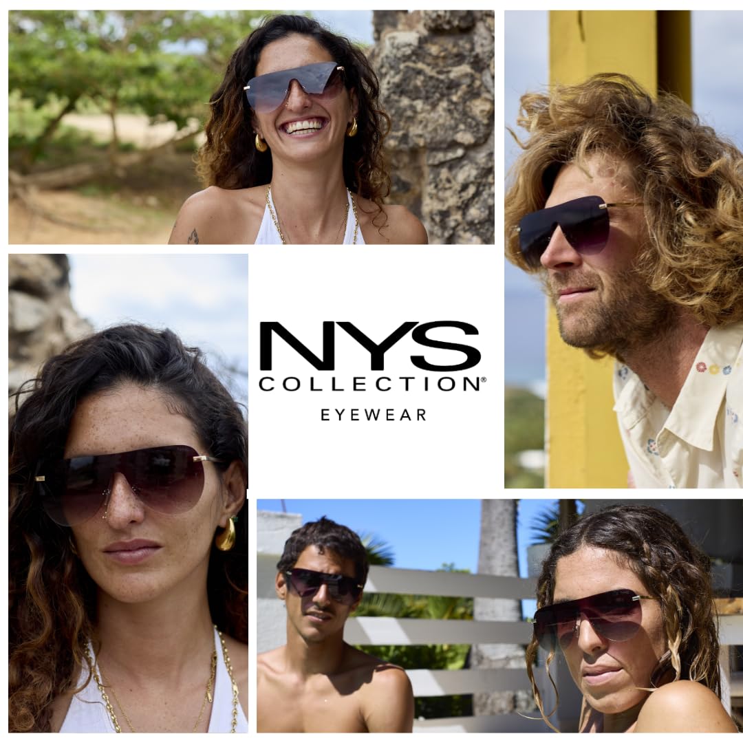 NYS Collection Flat Top Shield Metal Aviator Sunglasses for Men Women 100% UV400 Protection (Clear)