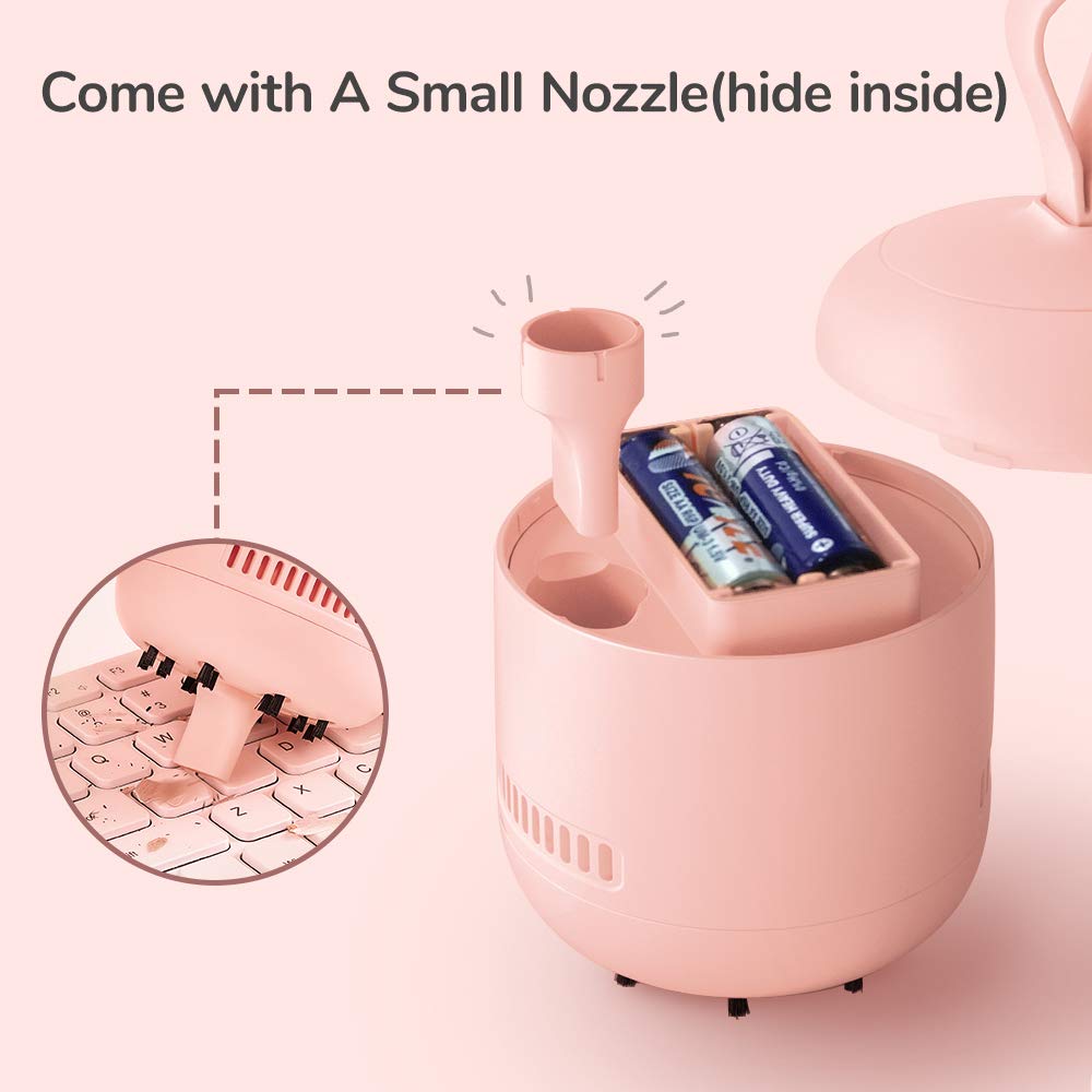 JISULIFE Mini Desk Vacuum Cleaner, Portable Table High Suction Vacuum, Desktop Cordless Vacuum with 2 AA Batteries up to 400 mins, Small Tabletop Vacuum for Home, Office, School - Pink
