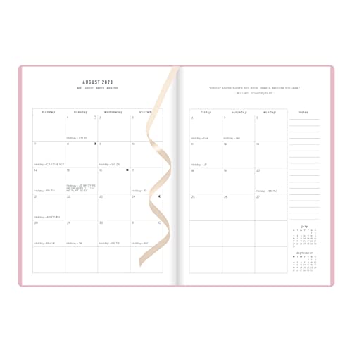 Letts of London Inspire Academic Weekly/Monthly Planner, August 2023 to July 2024, Week-to-View, Sewn Binding, Multilingual, A5 Size, 8.25" x 5.875", Pink (C031388-24)